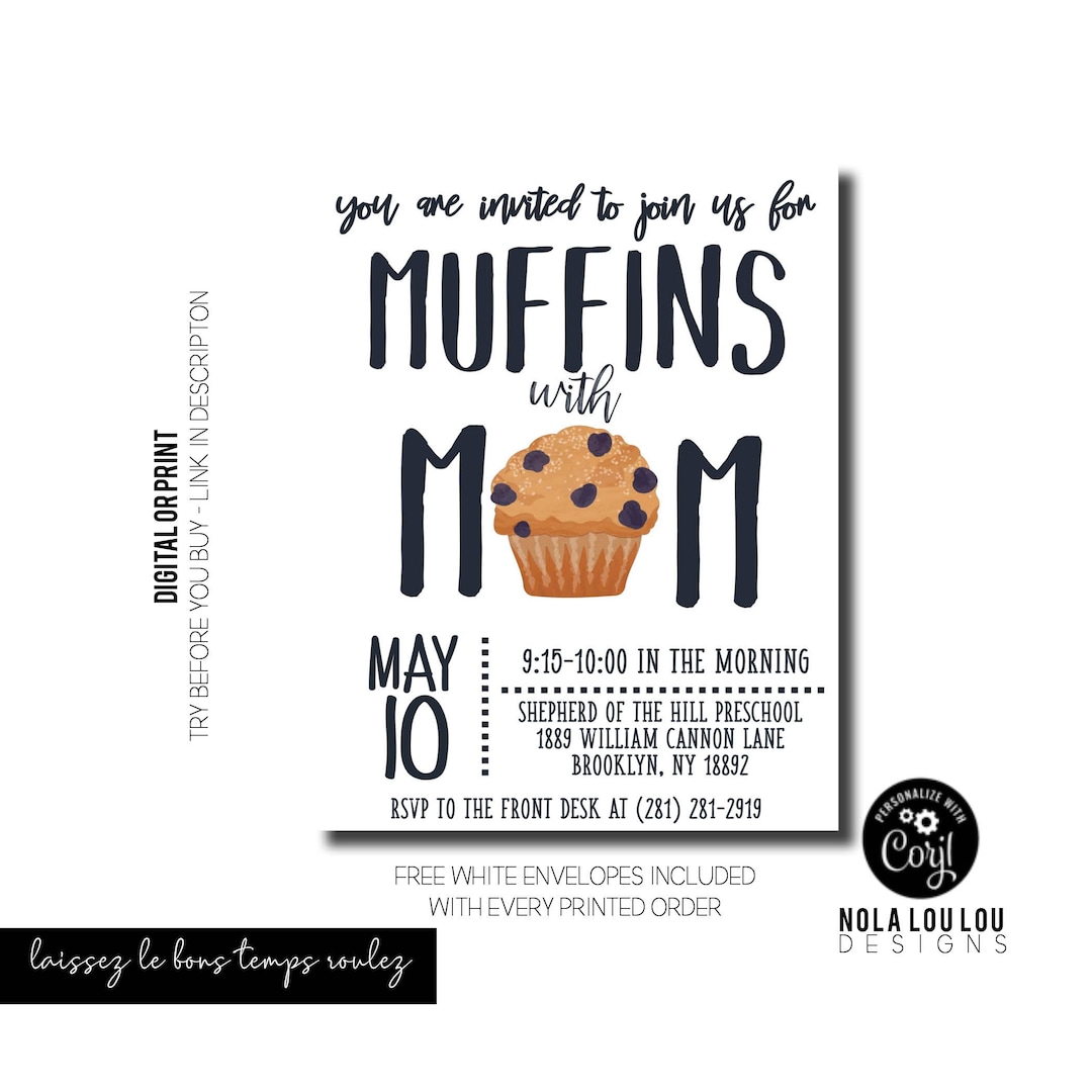 Muffins With Mom, Mother's Day Invitation, Mother's Day Celebration ...