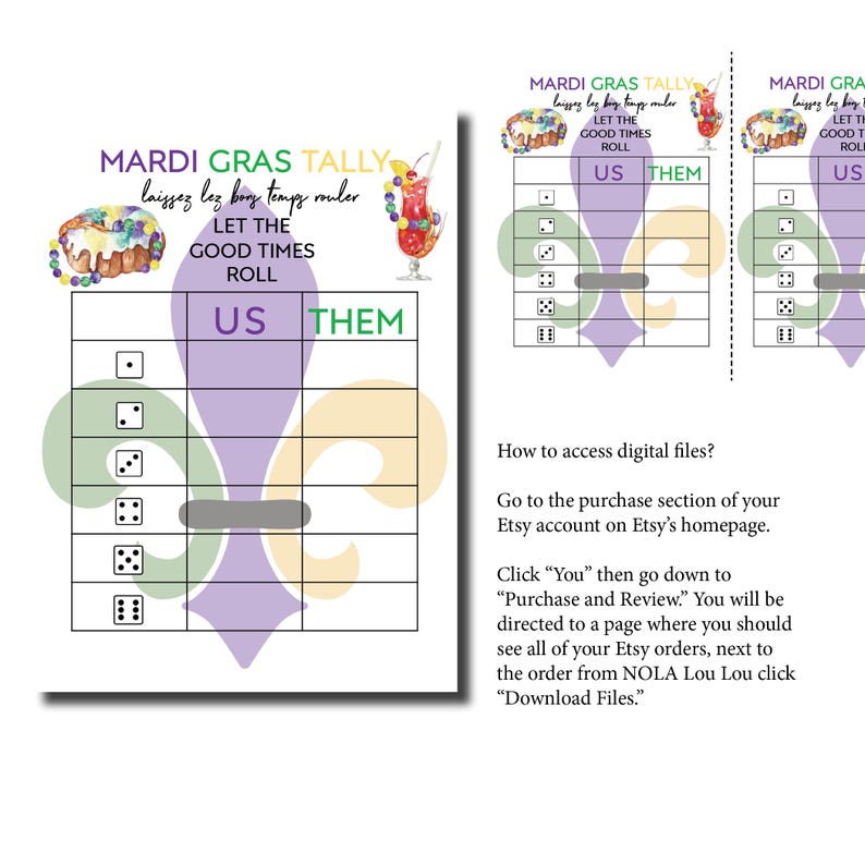 Mardi Gras Bunco Game Night: Printable Score Cards & Tally Sheets - Etsy