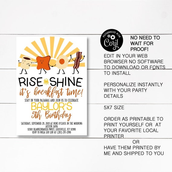 Rise and Shine Invite Morning After Digital Invite Breakfast Brunch ...