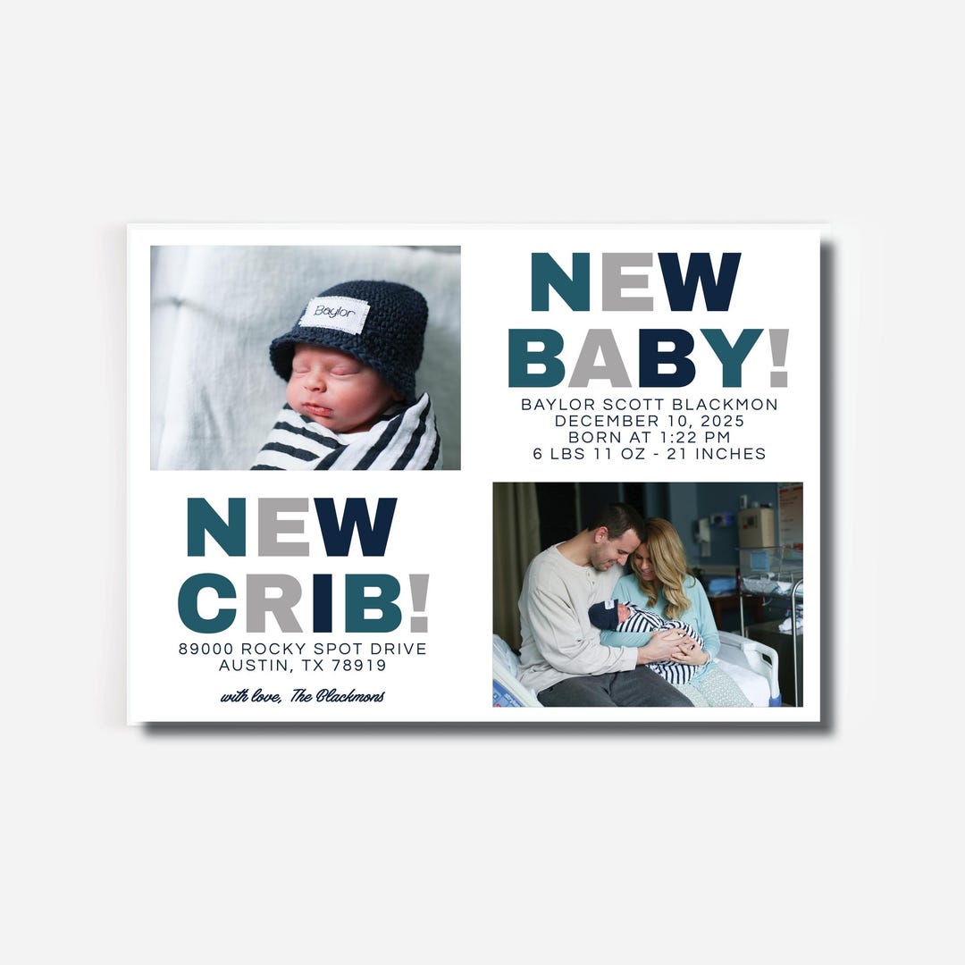 New Baby & Address Announcement Card With Photo (INSTANT DOWNLOAD) - Etsy