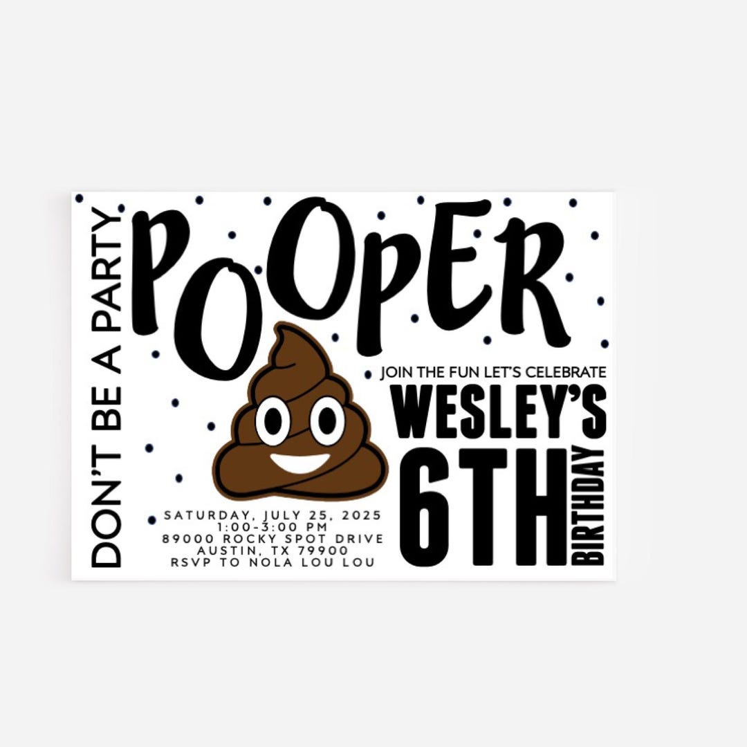 Poop Theme Birthday, Party Pooper Birthday Invitation, Poop Emoji ...