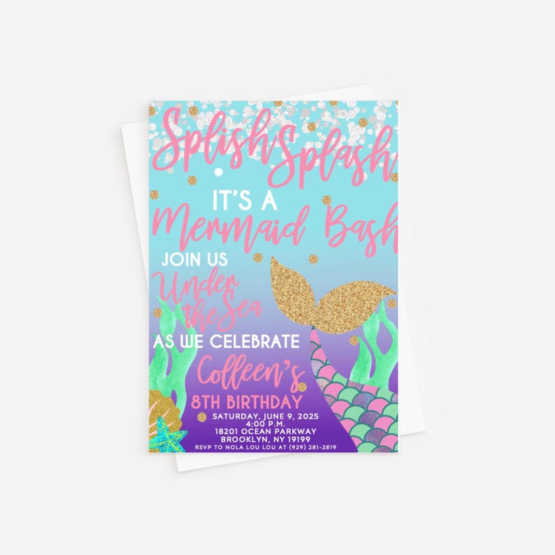 Mermaid Birthday Invitation: Under the Sea Pool Party (digital or ...