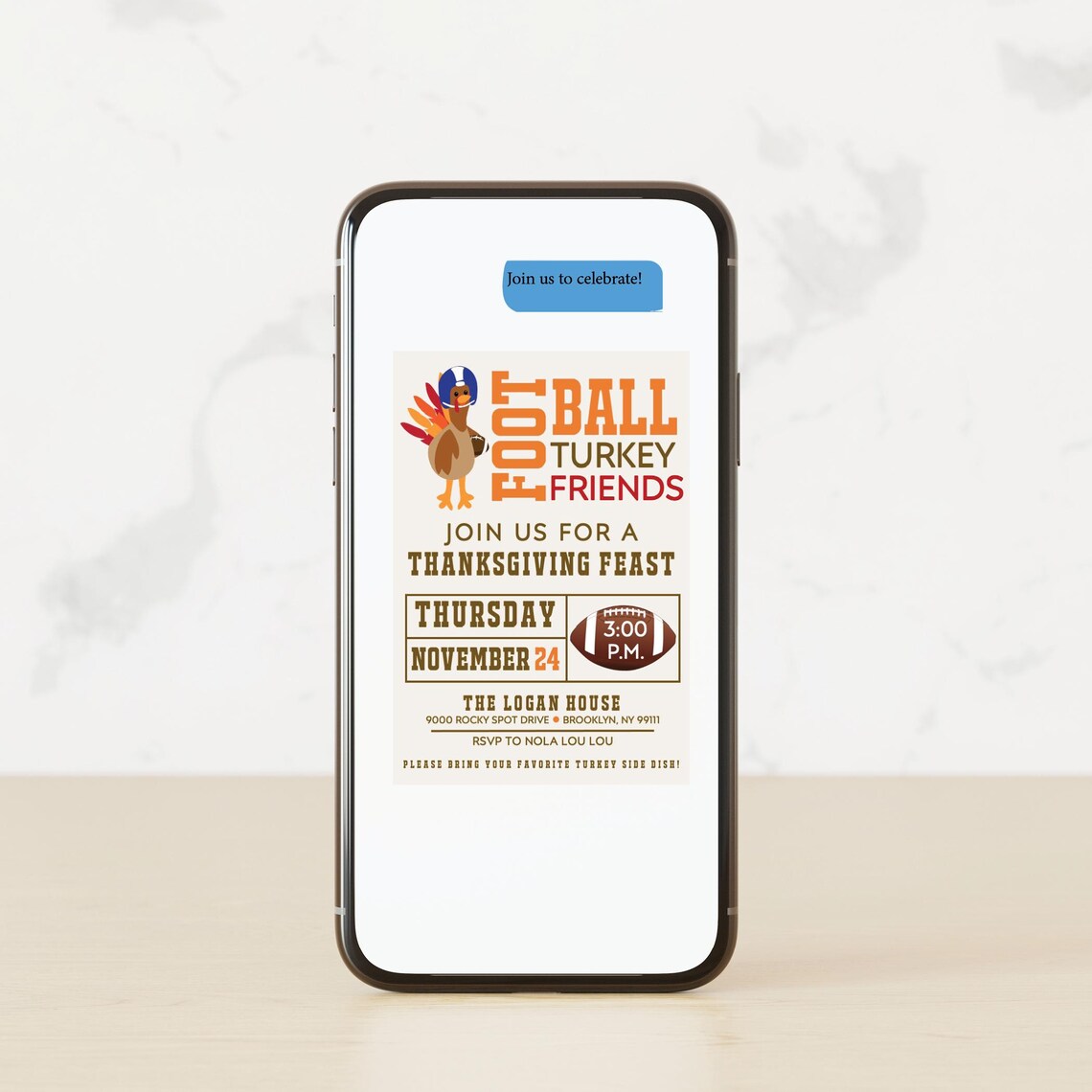 Friendsgiving Invitation: Football & Turkey Dinner Party (digital or ...