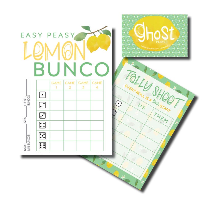 Lemon Theme Bunco Set: Printable Score Cards & Tally Sheets (digital ...