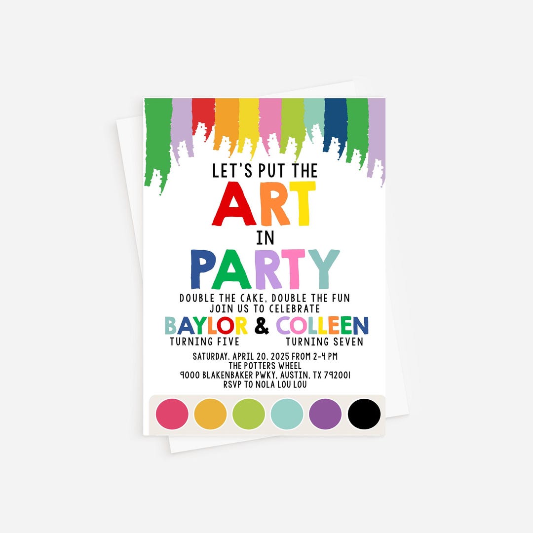 Corjl Art Theme Birthday Invitation, Joint Birthday Invitation, Sibling ...