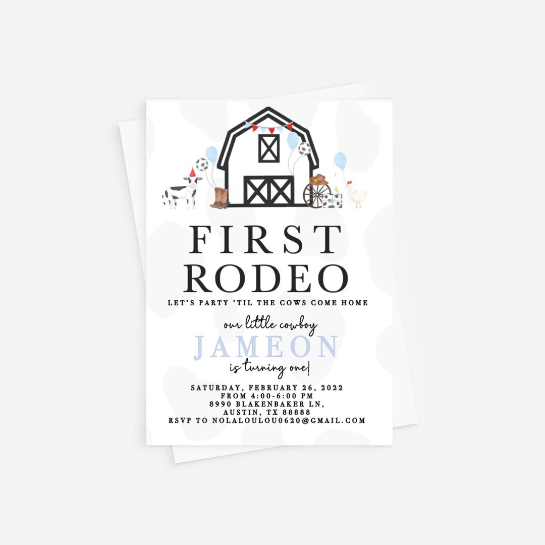 Cow Print Invitation, First Rodeo Birthday Invitation, Boy First ...