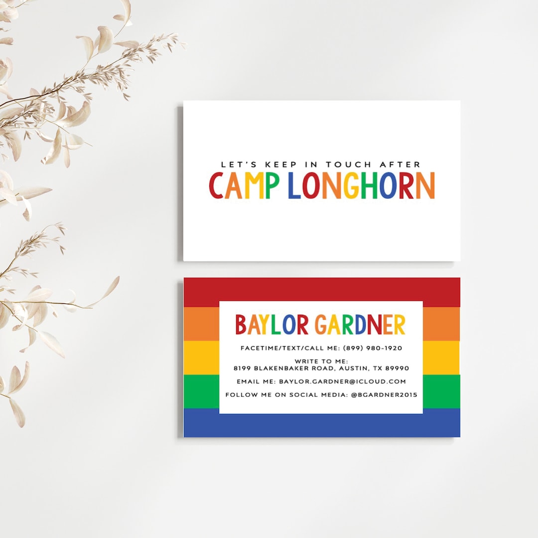 Personalized Camp Calling Cards: Boy or Teen Contact Card - Etsy