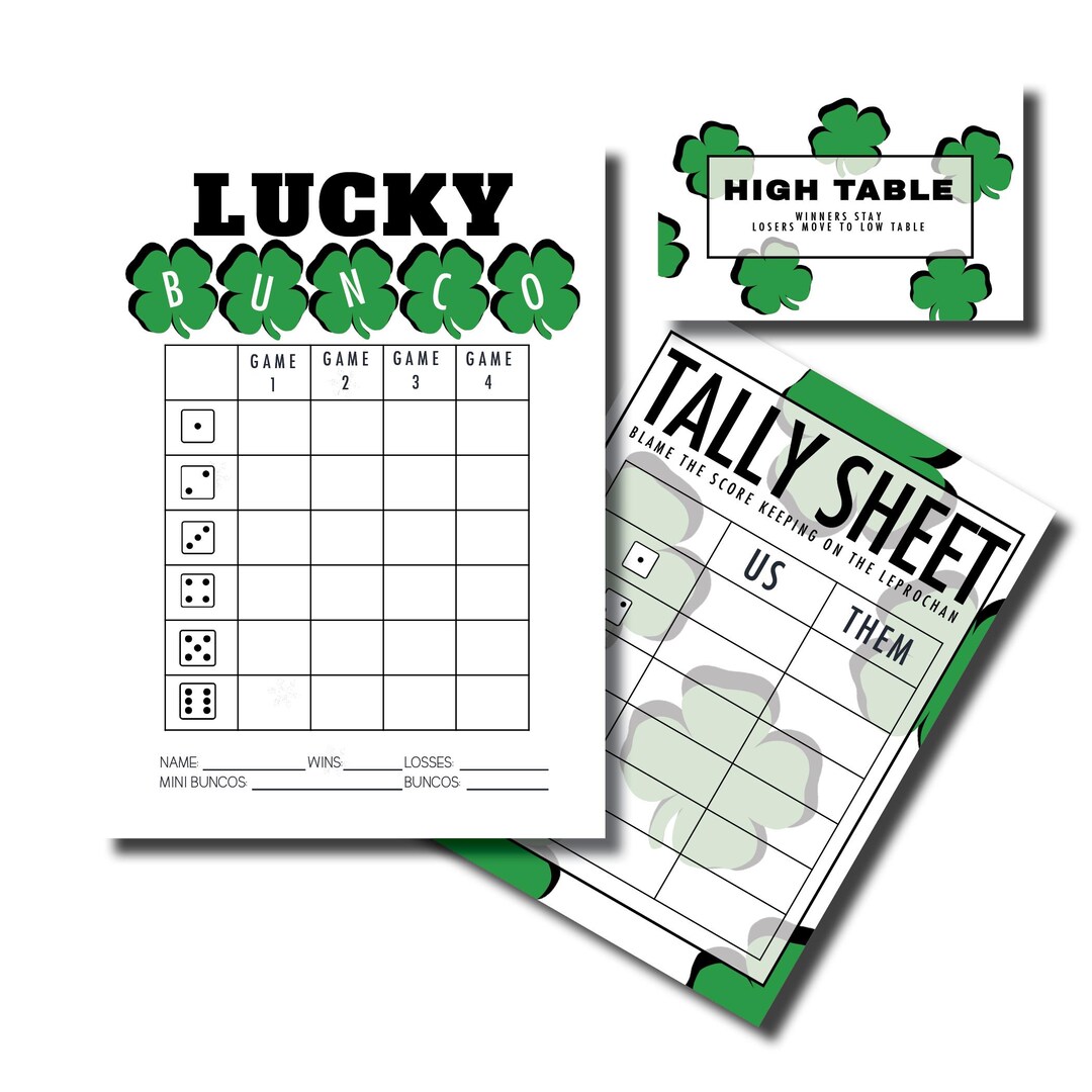 St. Patrick's Day Bunco Game: Lucky Score Cards & Tally Sheets - Etsy