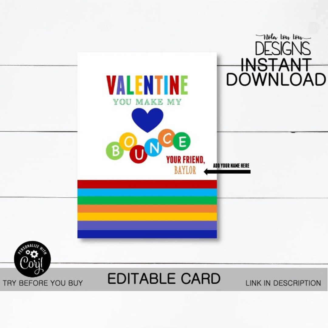 Kids Valentine Card, Bouncy Ball Valentine, Valentine You Make My Heart ...