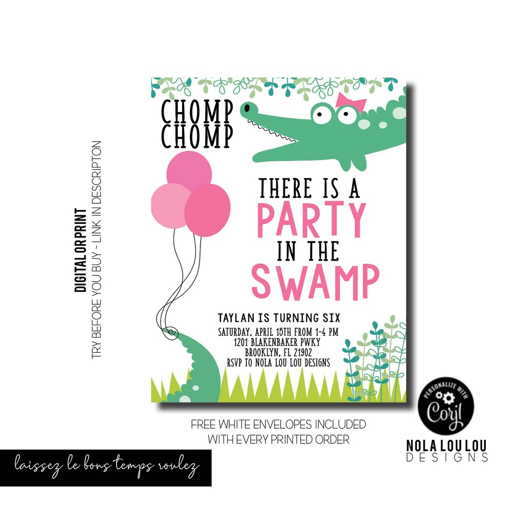 Alligator Birthday Invitation Crocodile Birthday Invitation - Etsy