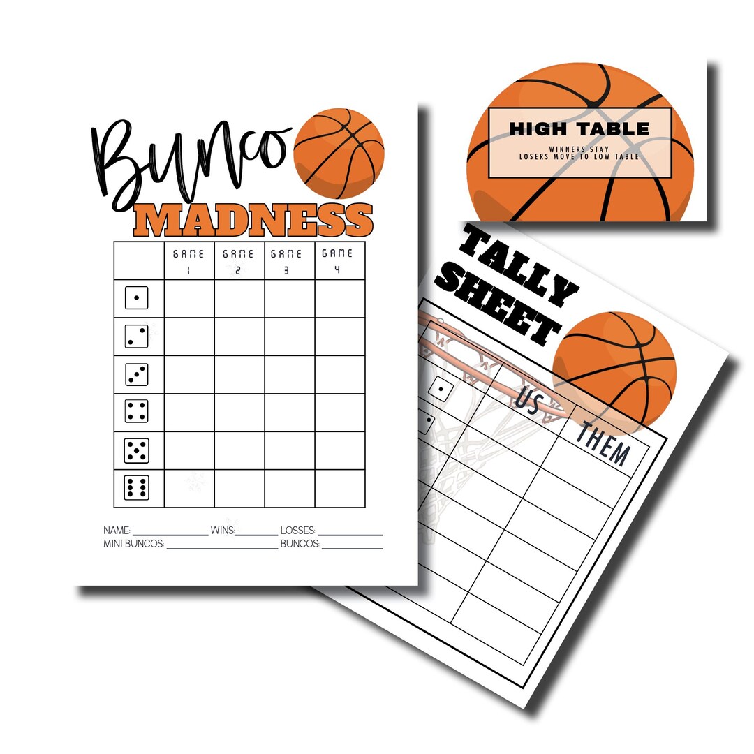March Madness Bunco Set: Basketball Score Cards (digital Download) - Etsy