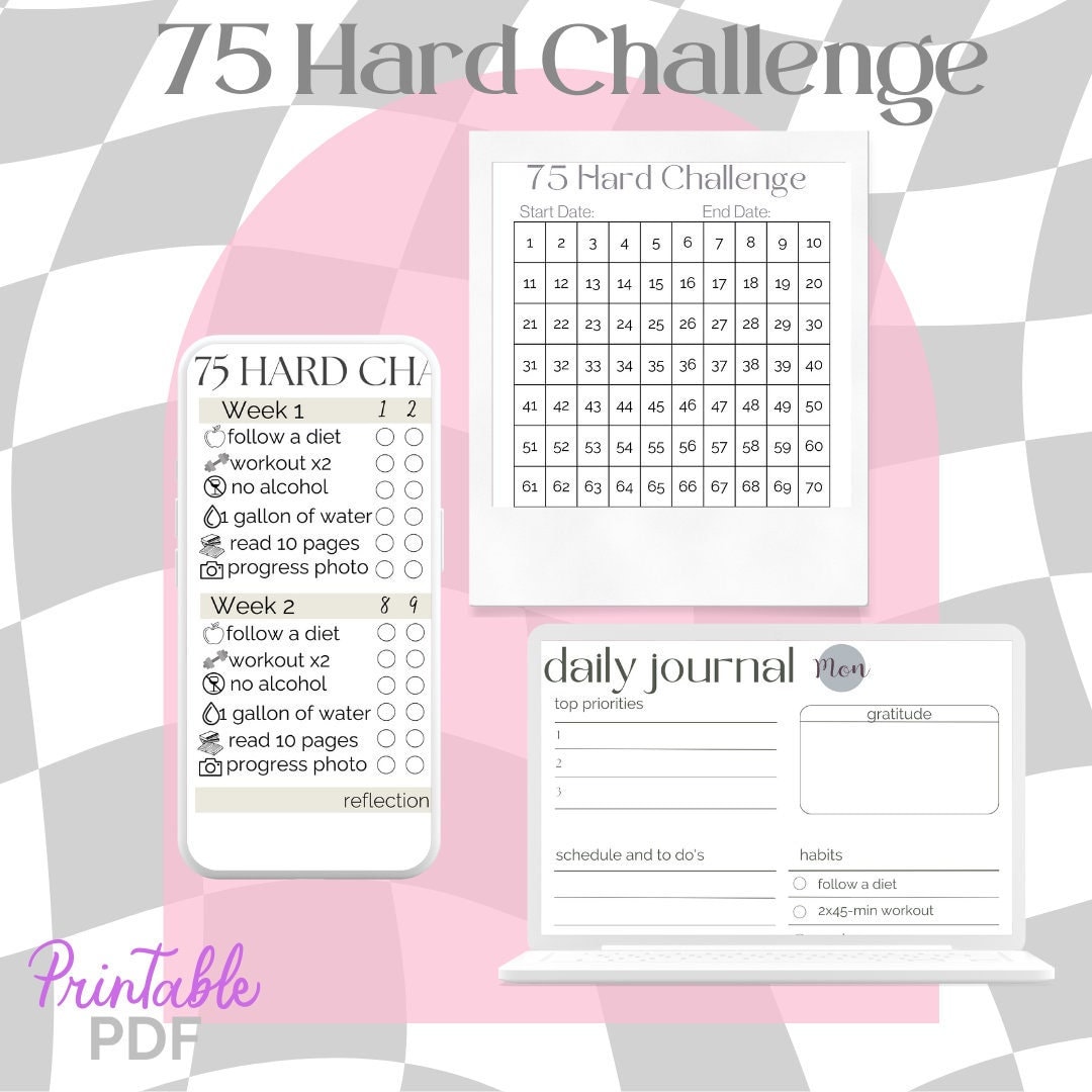 75 Hard Challenge Printable 75 Day Hard Challenge Template Workout Plan ...