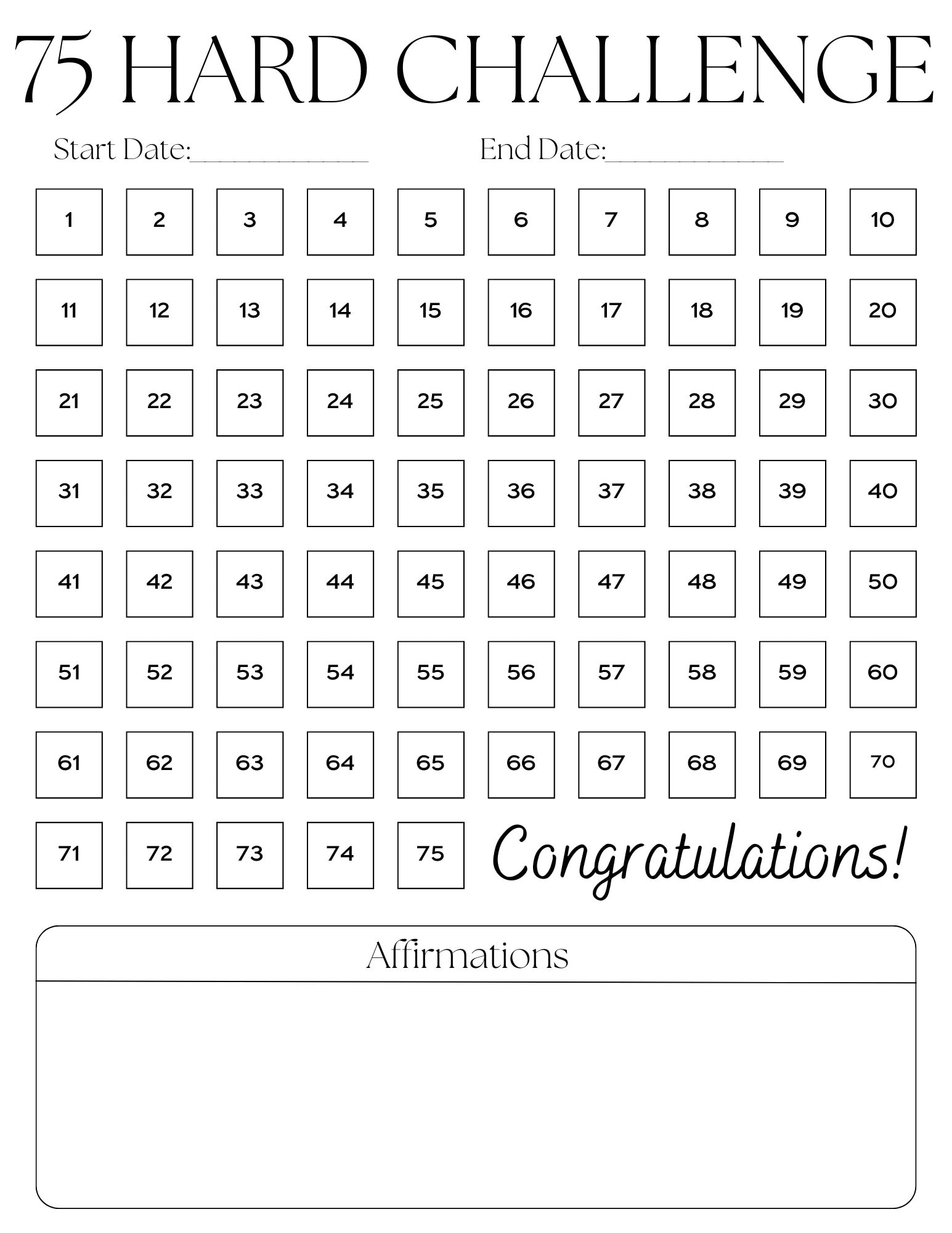 75-day Hard Challenge Checklist Goal Setting 75 Hard Exercise Routine ...