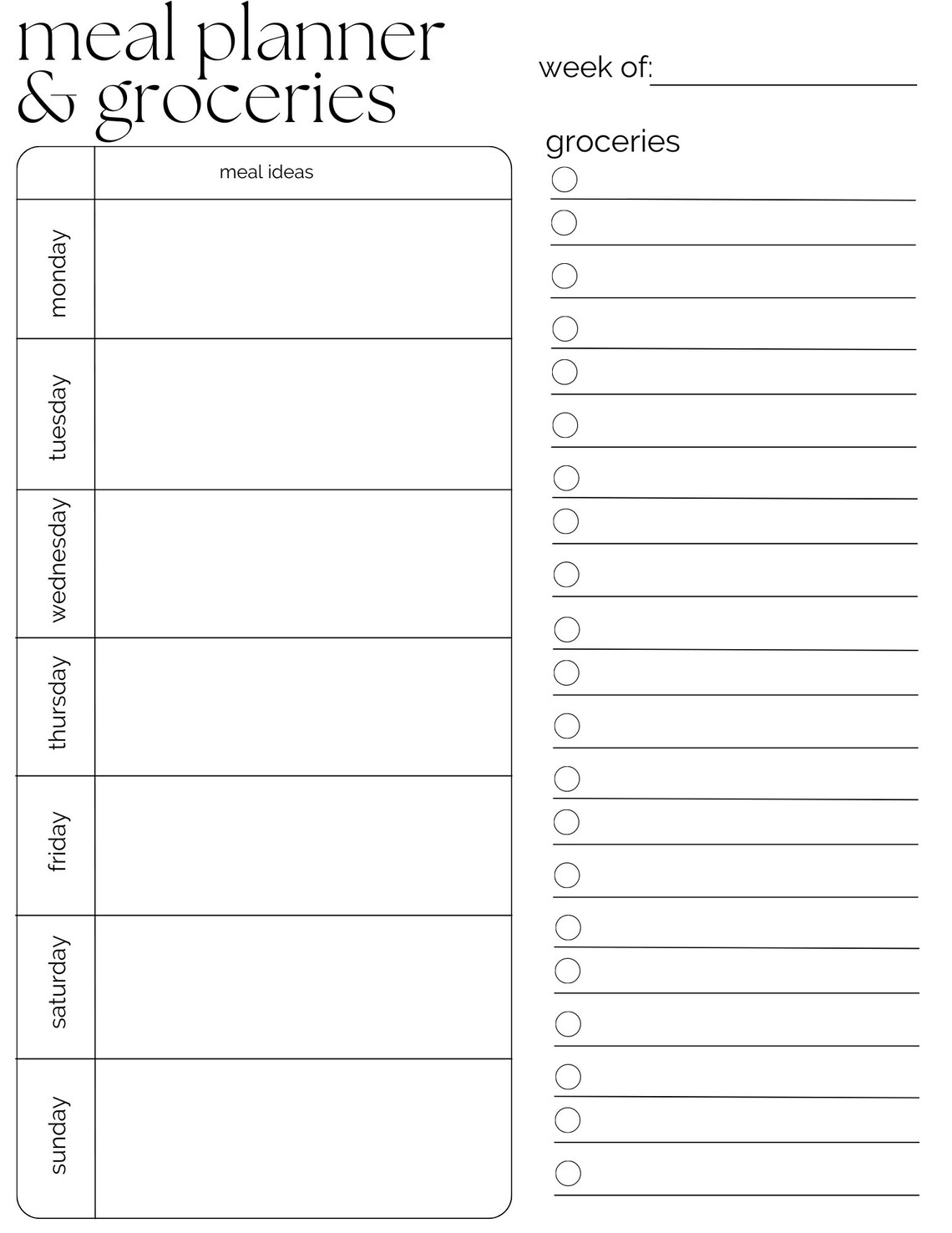 Weekly Meal Planner & Grocery List Printable PDF digital Download Meal ...