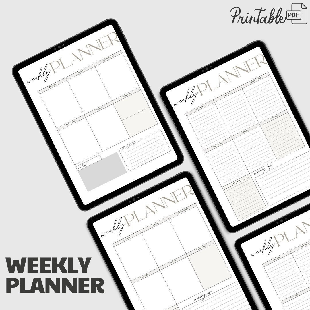 Weekly Planner Printable Landscape, Minimalist Weekly Schedule, Week at ...