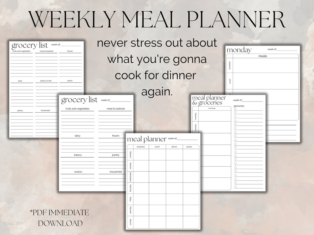 Weekly Meal Planner & Grocery List Printable PDF digital Download Meal ...