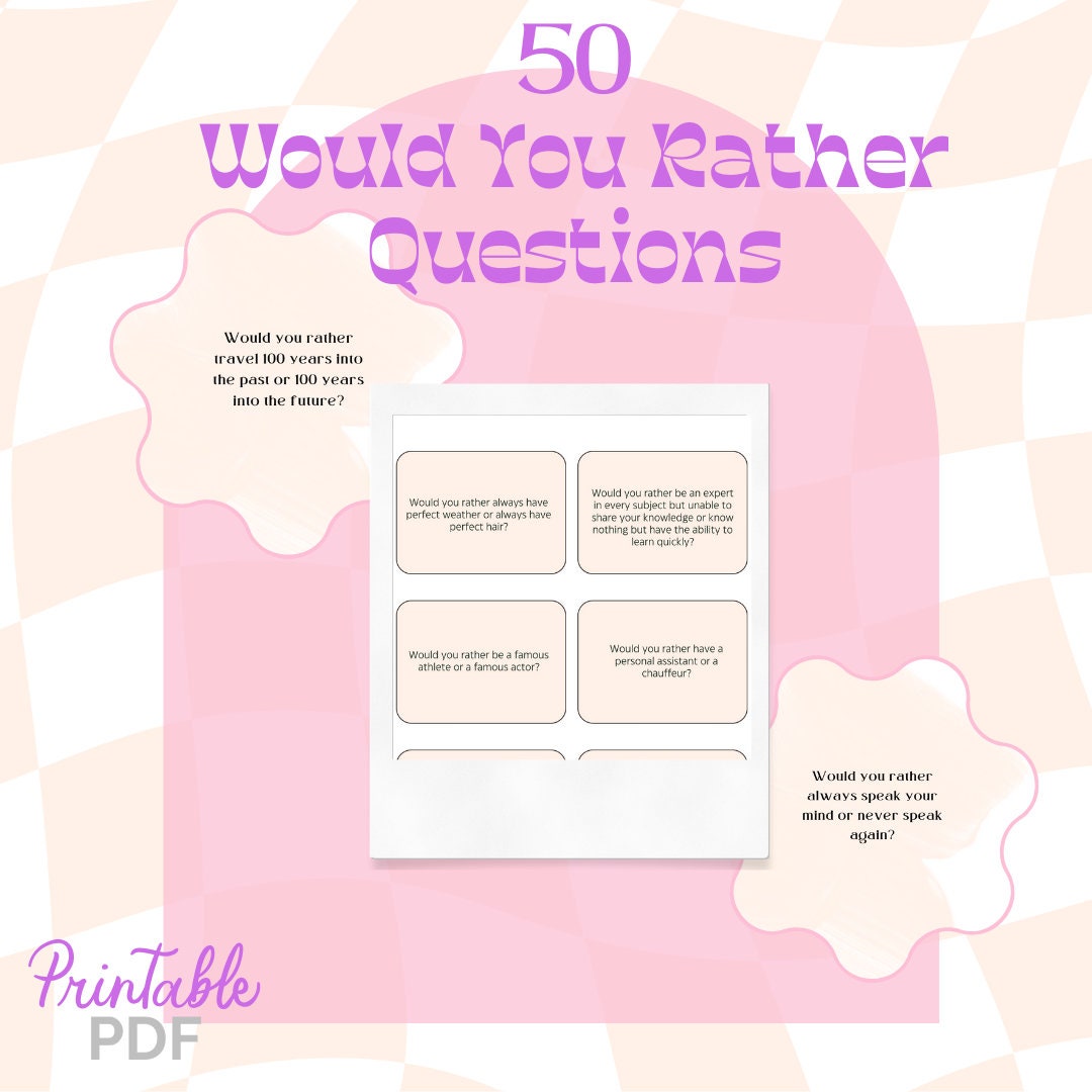 Witty Printable 'would You Rather' Cards Fun Icebreakers, Instant ...