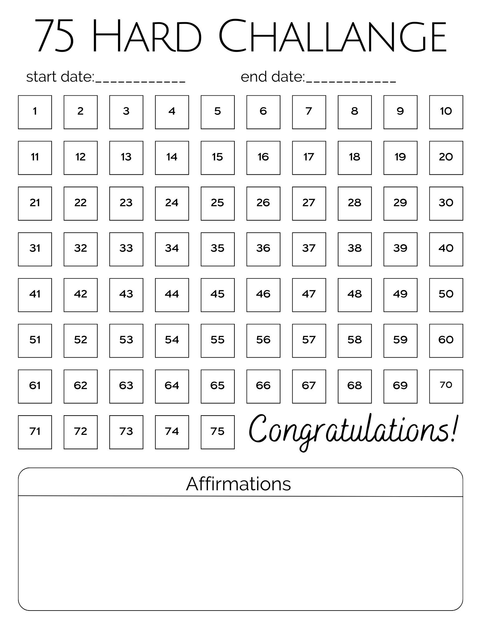 75 Day Hard Challenge,75 Hard Rules PDF Printable Progress Tracker ...