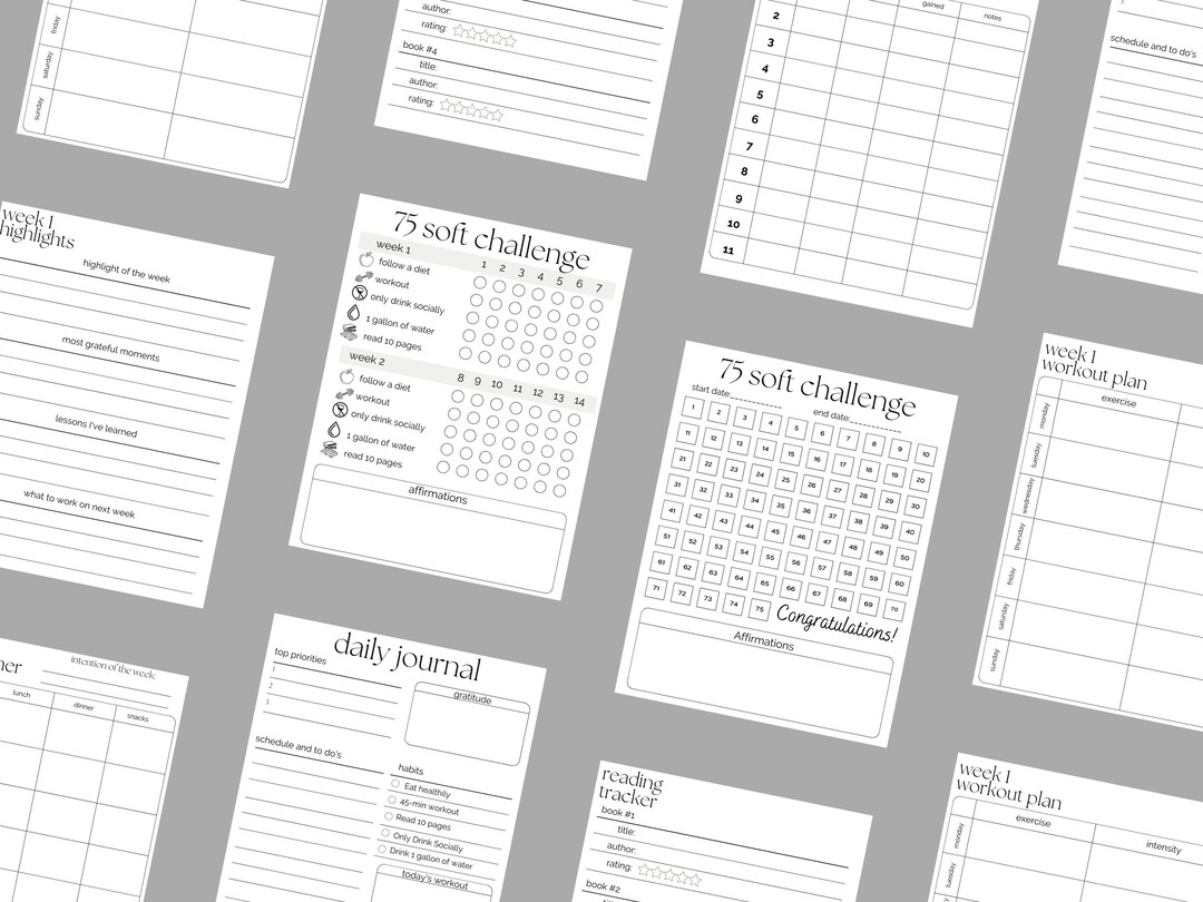 75 Soft Planner Printable Daily 75 Soft Challenge Journal Habit Tracker ...