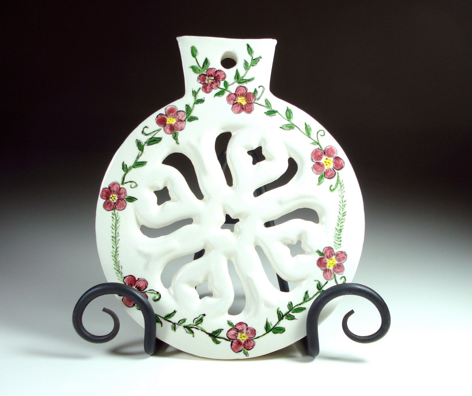 Vintage Round Ceramic Trivet Signed Handmade & Hand-Painted | Etsy