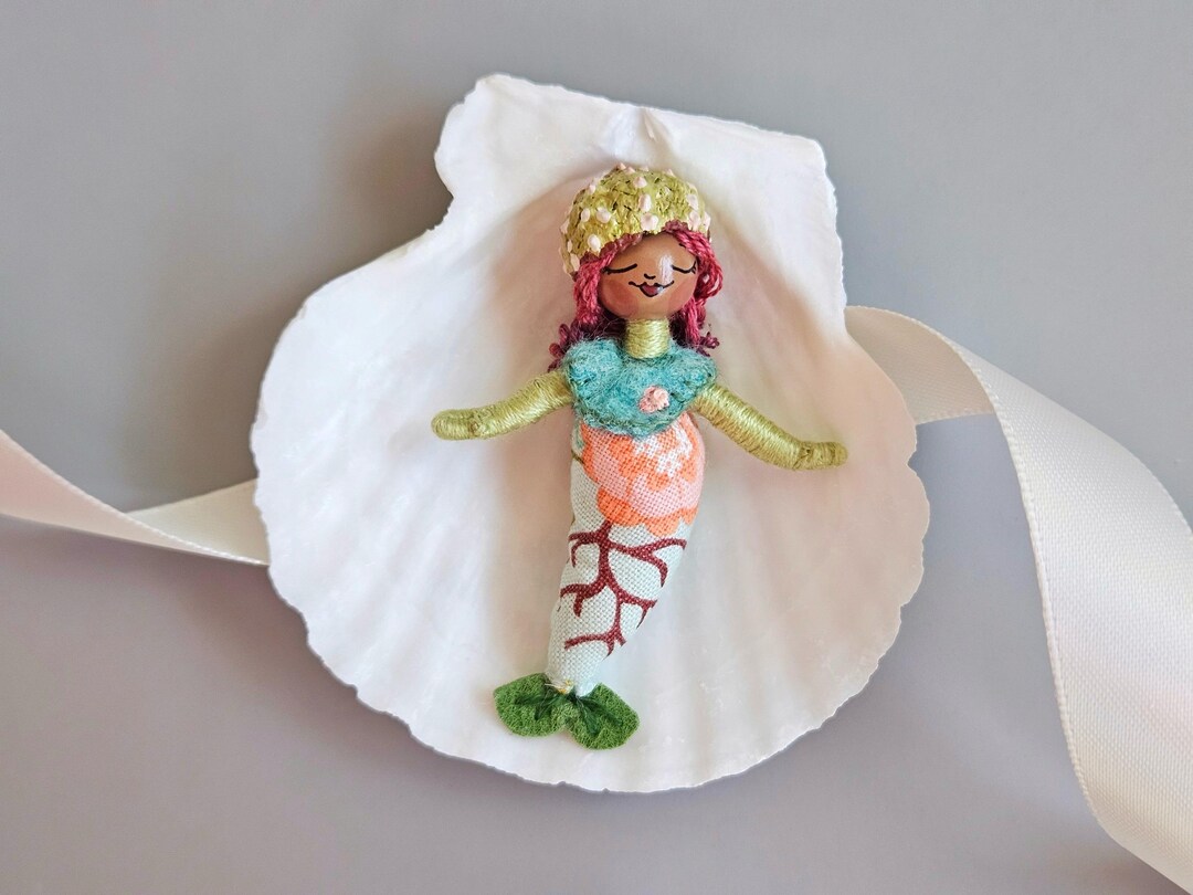 Mini Mermaid Art Doll With Scallop Shell - 2 1/4 Inch Bendy Doll - OOAK ...