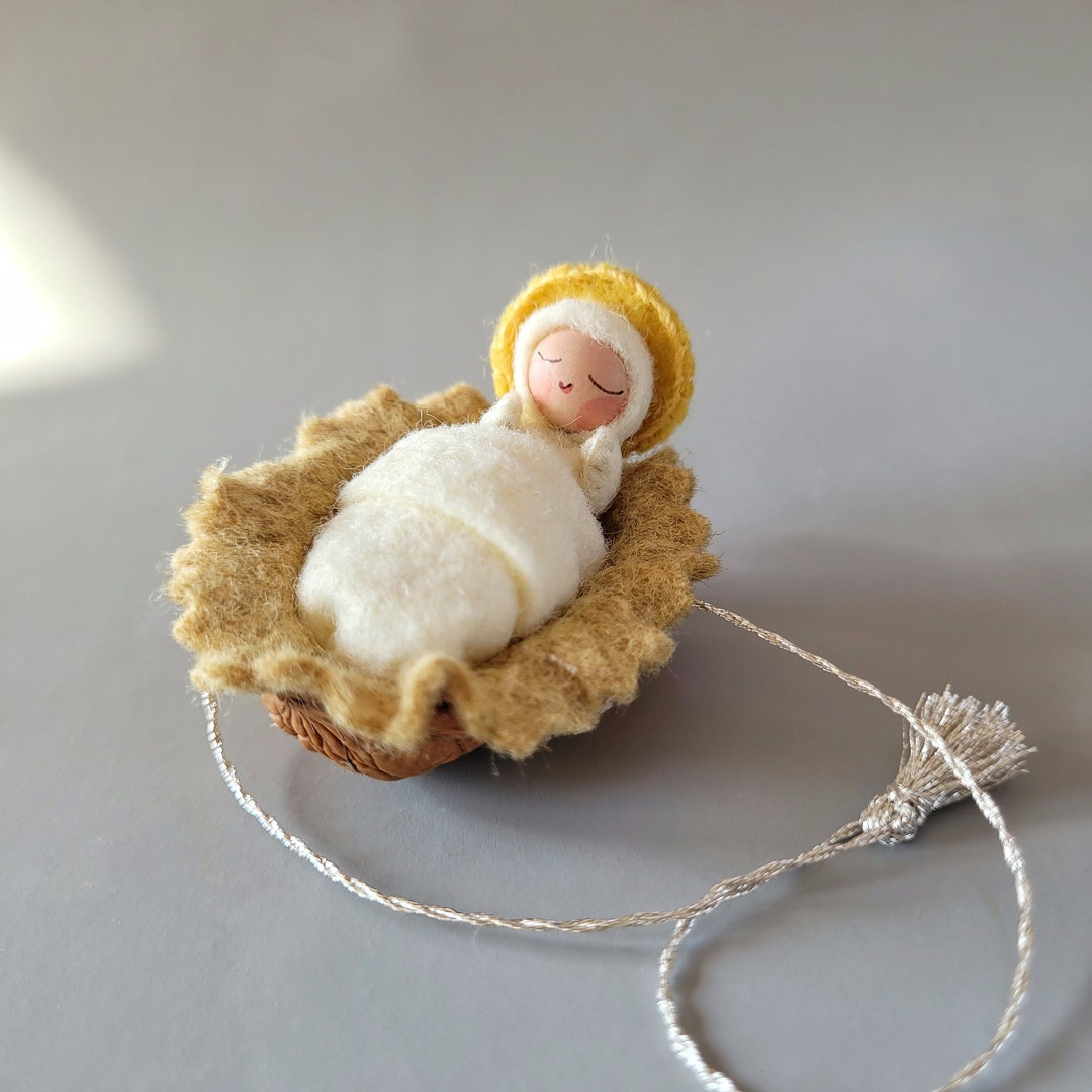 Tiny Baby Jesus With Halo in a Walnut Shell Manger Story of - Etsy