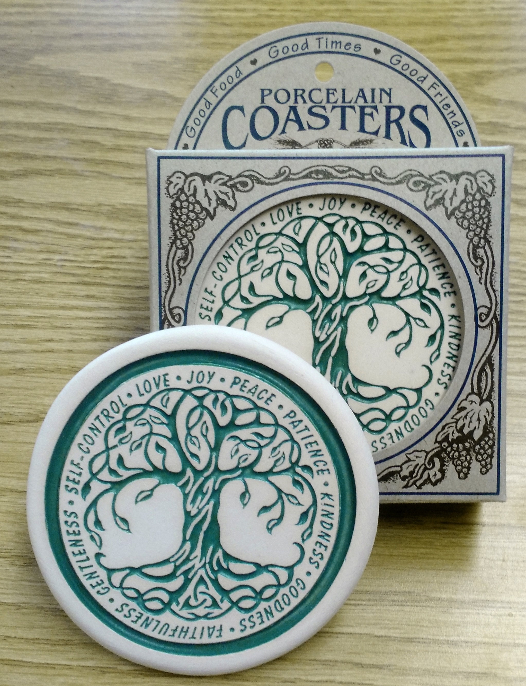 Tree of Life Coasters, Fruit of the Spirit, Boxed Set of 4 in Porcelain ...