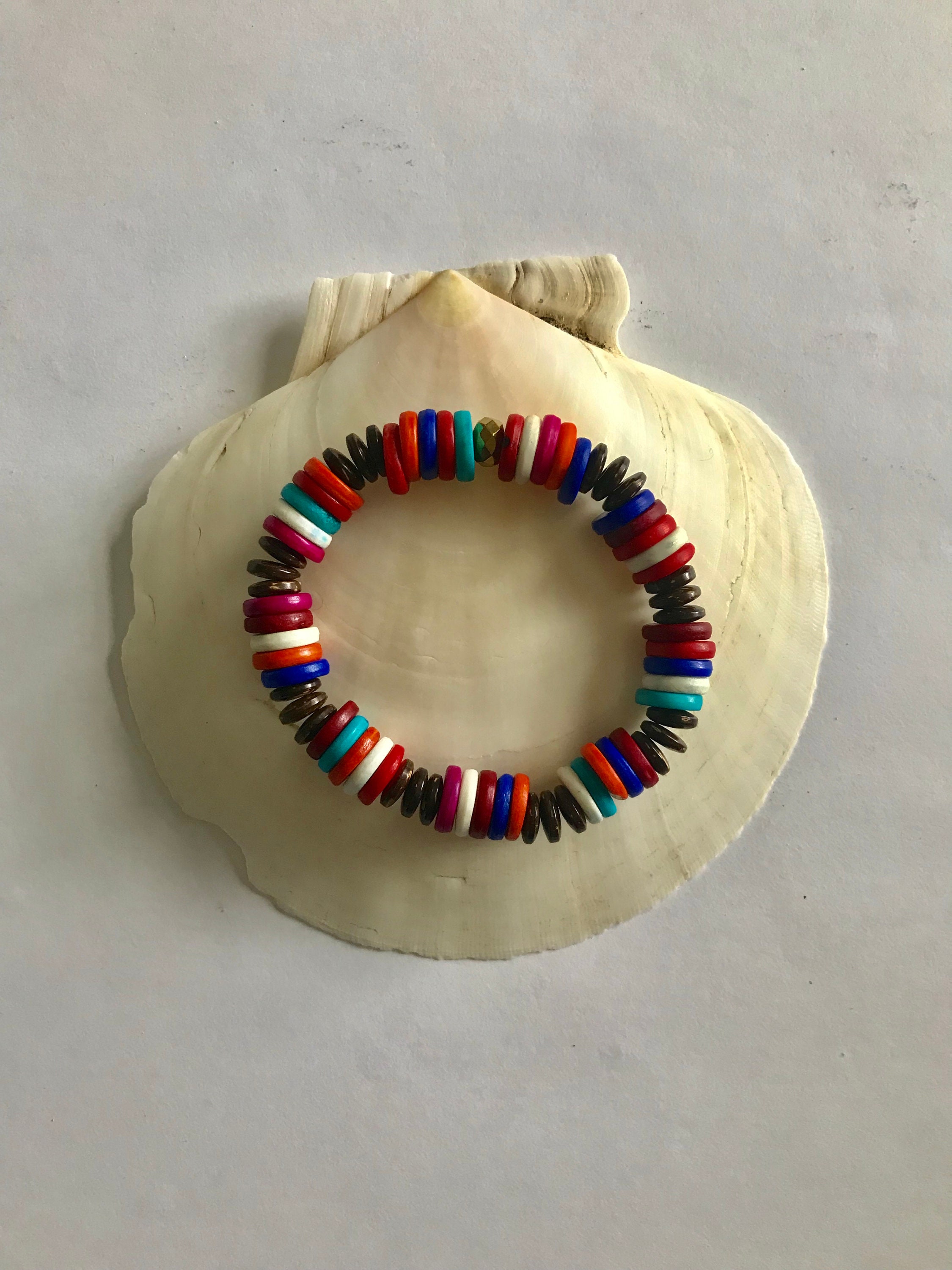 Colorful Bone Bead Bracelet Chunky Boho Bracelet Featuring | Etsy
