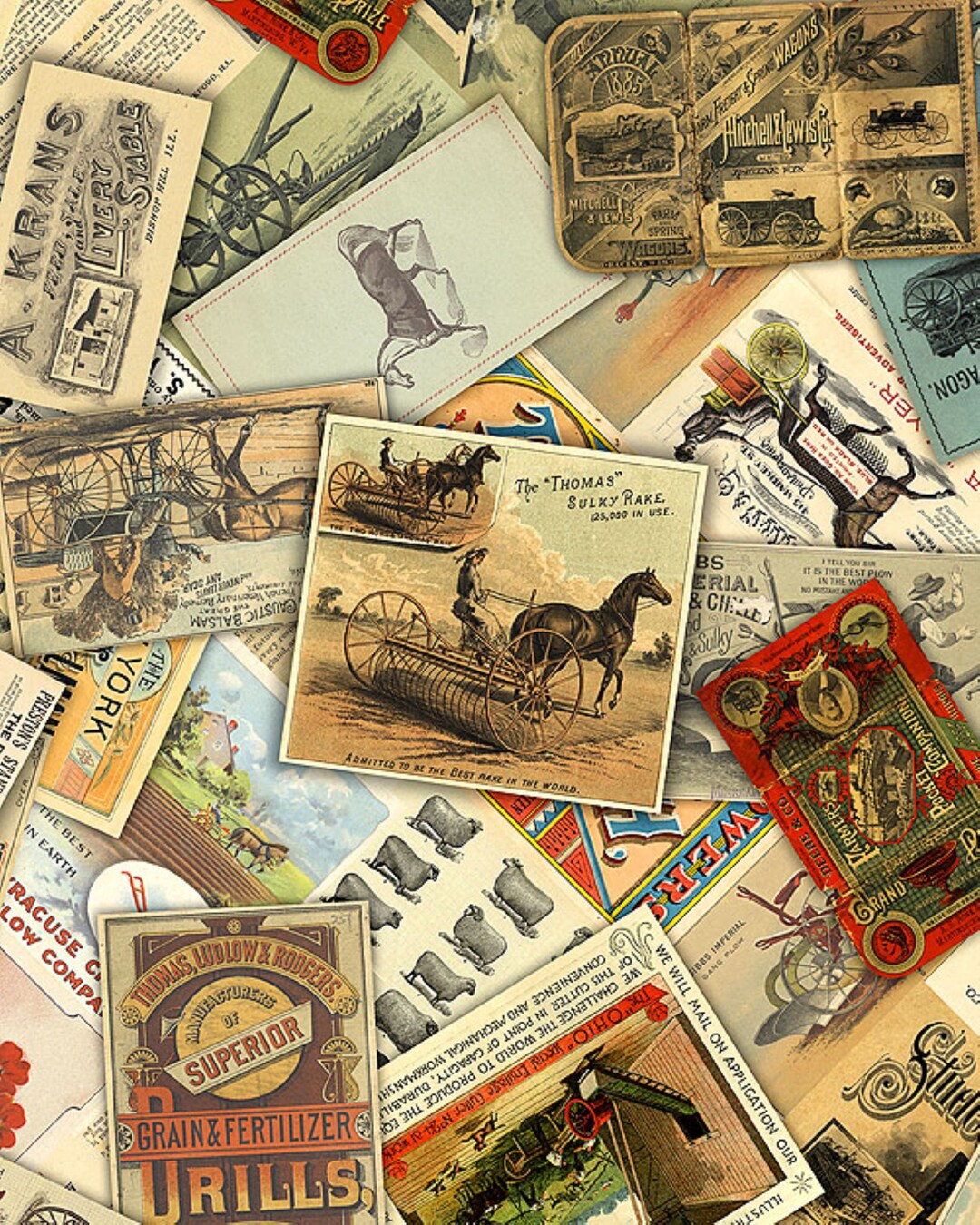 Vintage Farm Life Fabric, Rustic, Maps, Cards, Horses, Robert Kaufman ...