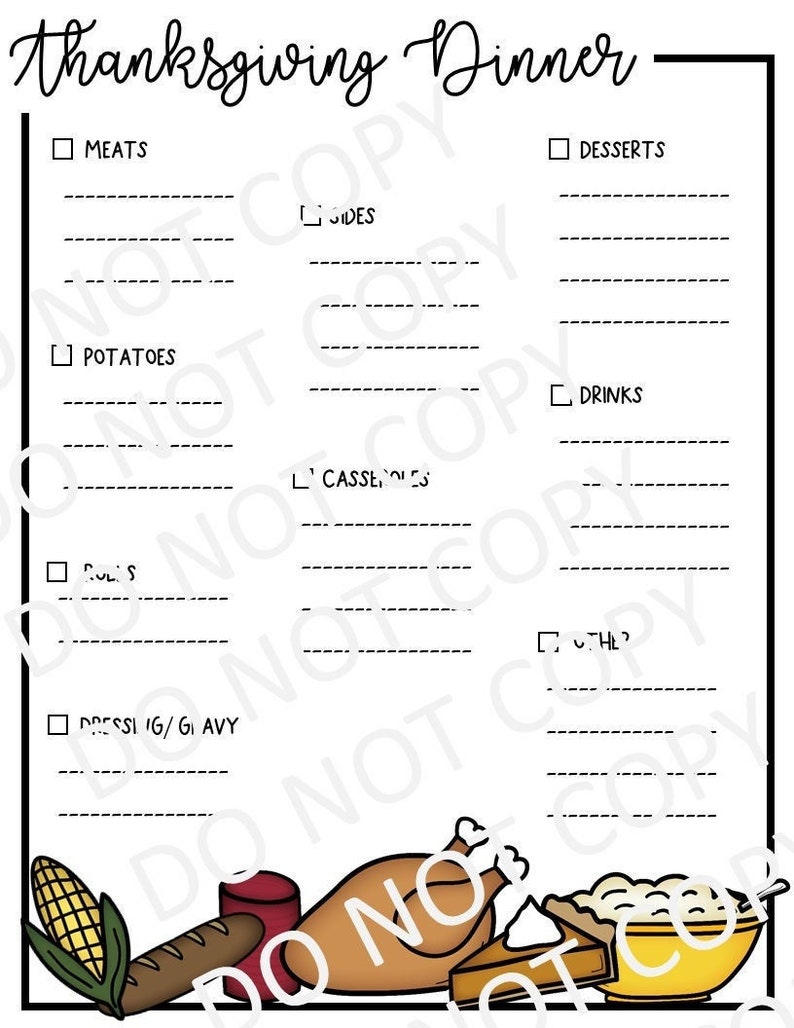 Thanksgiving Menu Checklist Thanksgiving Dinner List Checklist ...