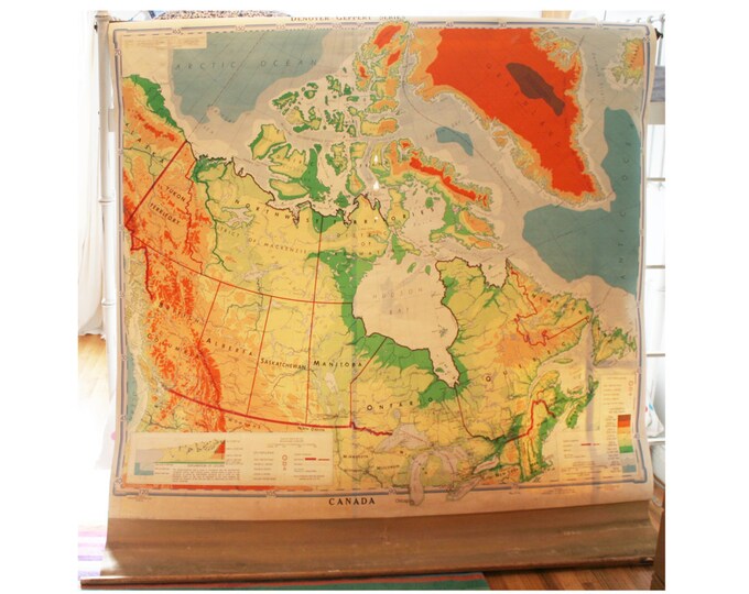 Vintage School Map, Canada, Pull Down Classroom Chart, 1950s, Large ...