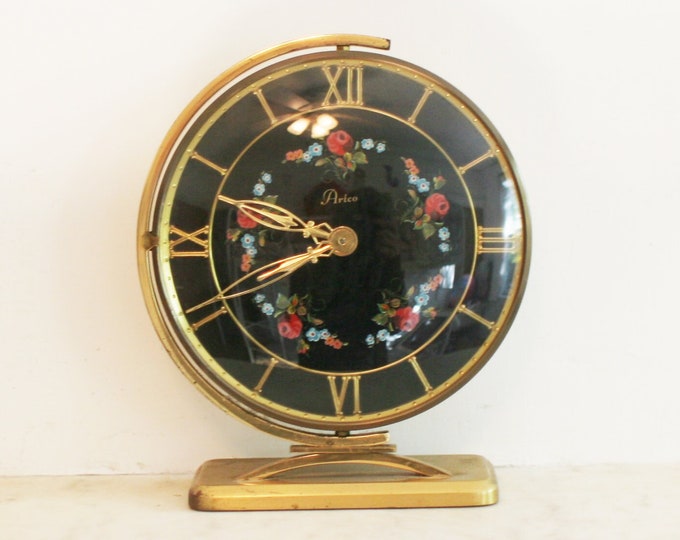 Vintage Artco Swivel Mount Clock, Flowers, Roman Numerals, Made Germany ...
