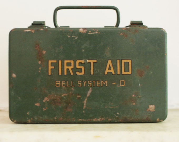 Vintage First Aid Box, Metal Bell Systems Medical Kit, Storage ...