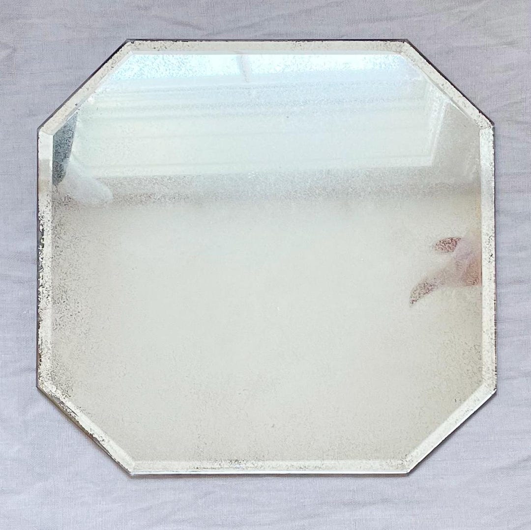 Vintage Dresser Mirror, Octagon, Bevel, Felt Backed, Foxed Central ...