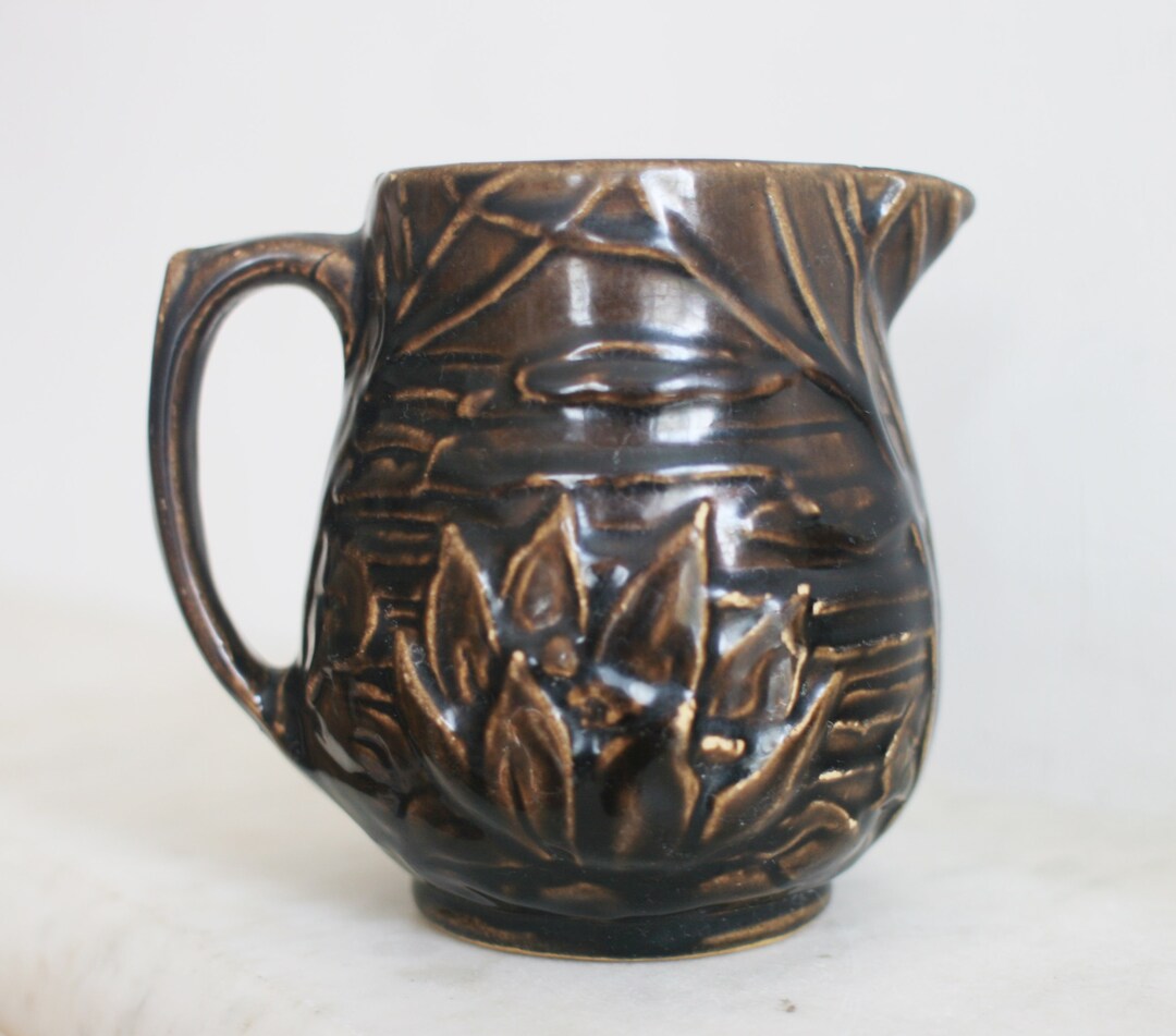 Vintage Mccoy Water Lily Pitcher, Brown Onyx Glaze, Lotus, 124 ,1930s ...