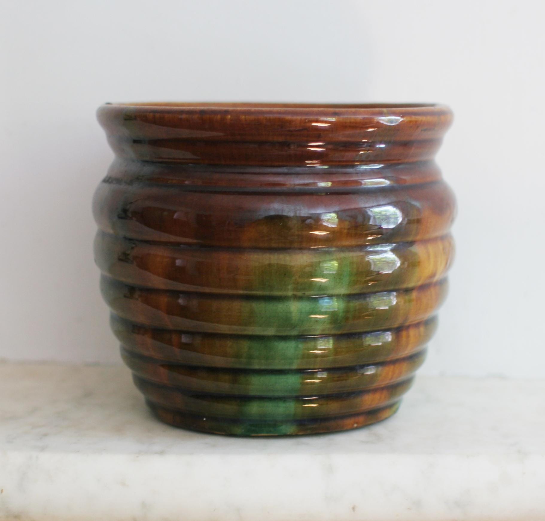 Vintage Brush Mccoy Beehive Majolica Jardiniere, Large Planter ,brown ...