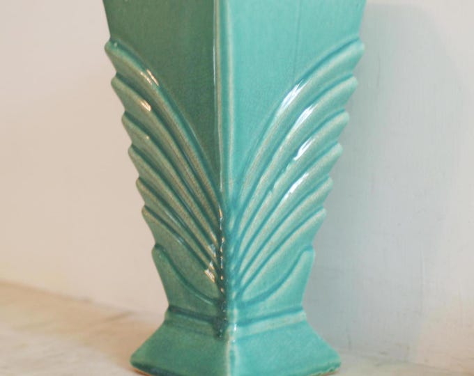 Vintage Mccoy Deco Vase, Aqua, Signed, USA 1940s Turquoise Pottery - Etsy