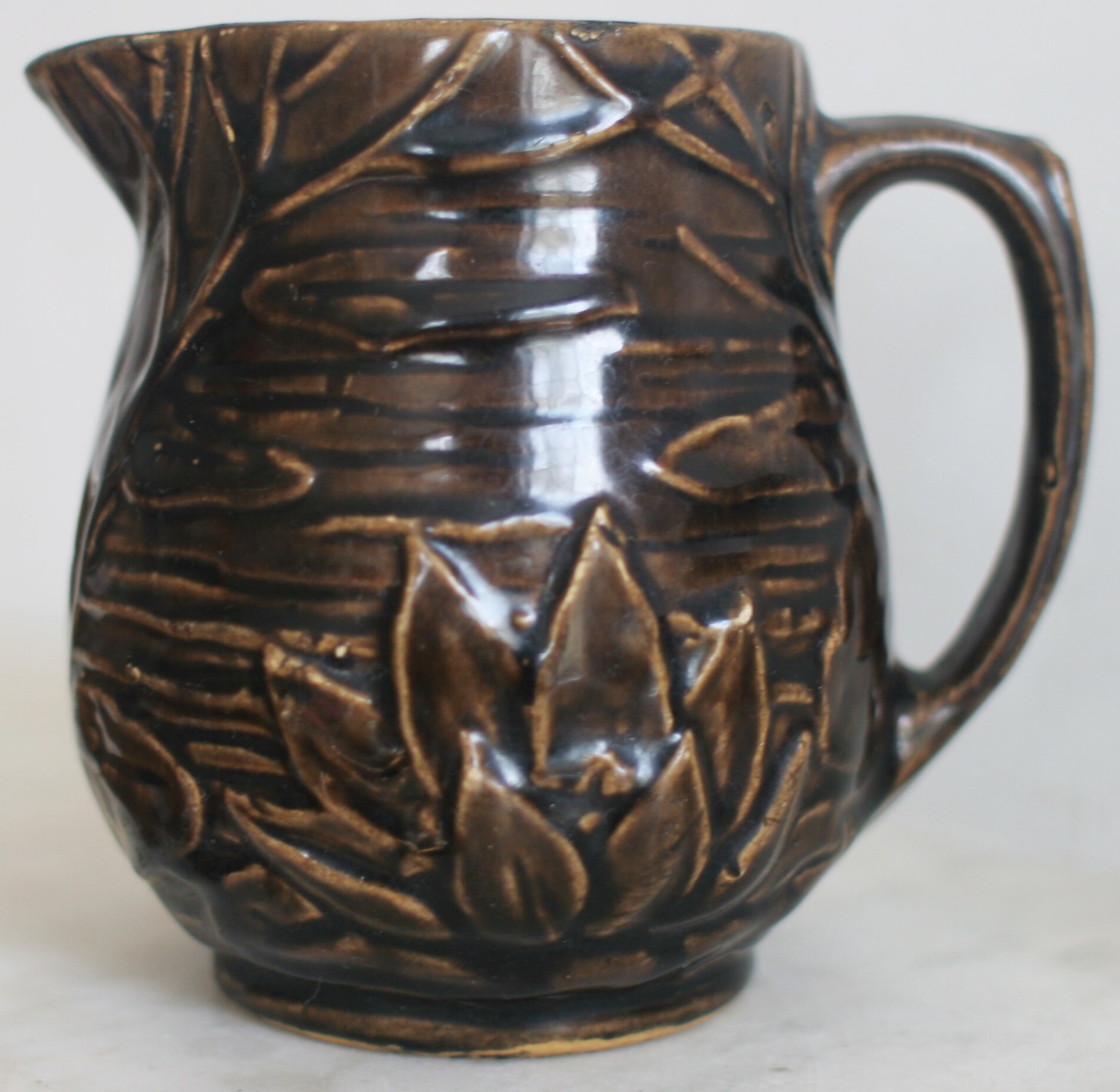 Vintage Mccoy Water Lily Pitcher, Brown Onyx Glaze, Lotus, 124 ,1930s ...