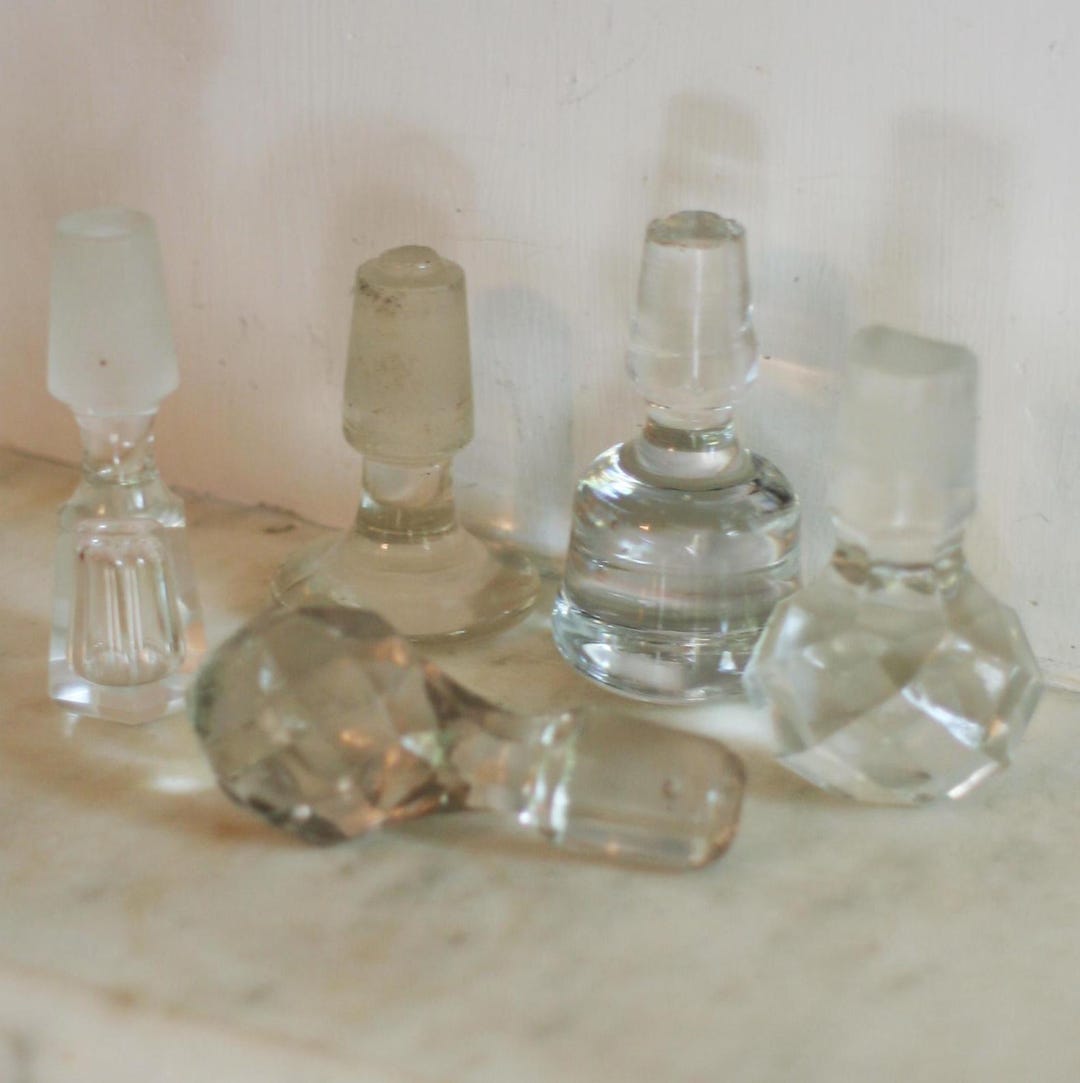 Lot of Five Antique and Vintage Glass Bottle Stoppers, Crystal, Ground ...