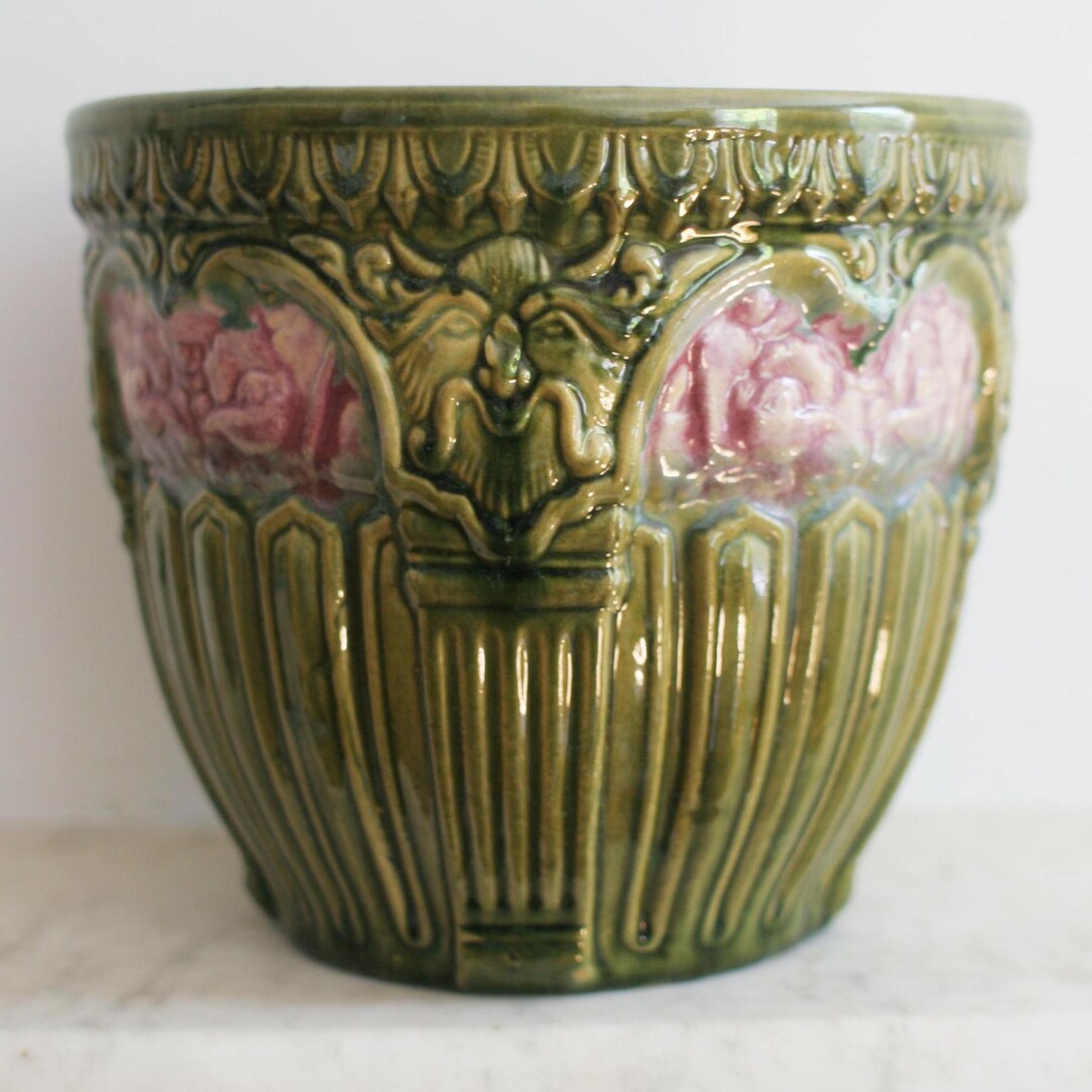 Antique Brush Mccoy Satyr Roses 243 Majolica Jardiniere, Large Planter ...