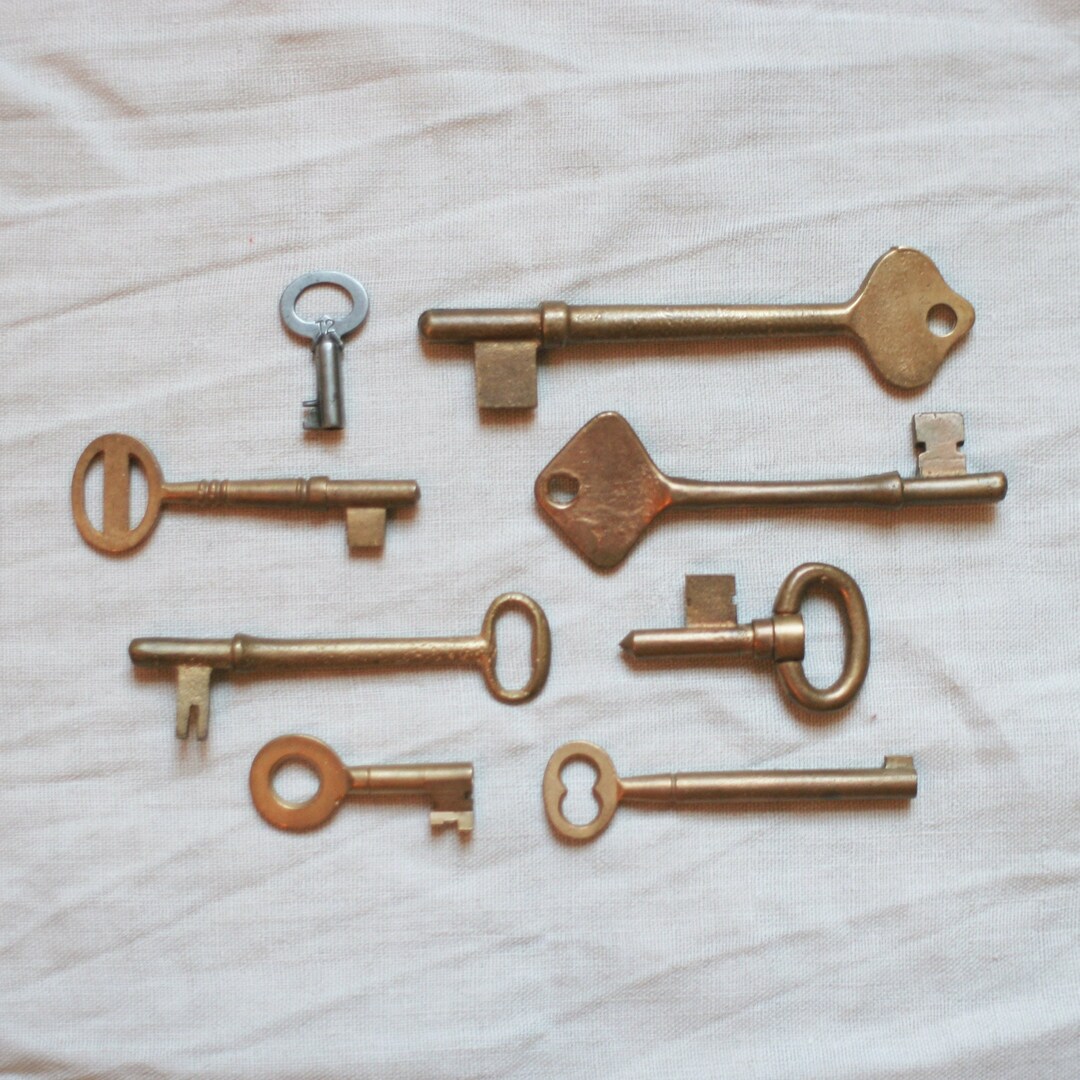 Antique Skeleton Keys, Lot of 8, Solid Brass, Metal, Original Old ...