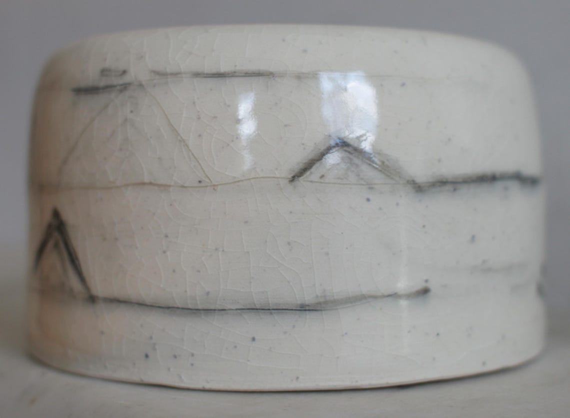 Handmade Ceramic Bowl: Mishima Pottery, Black & White Crackle Glaze - Etsy
