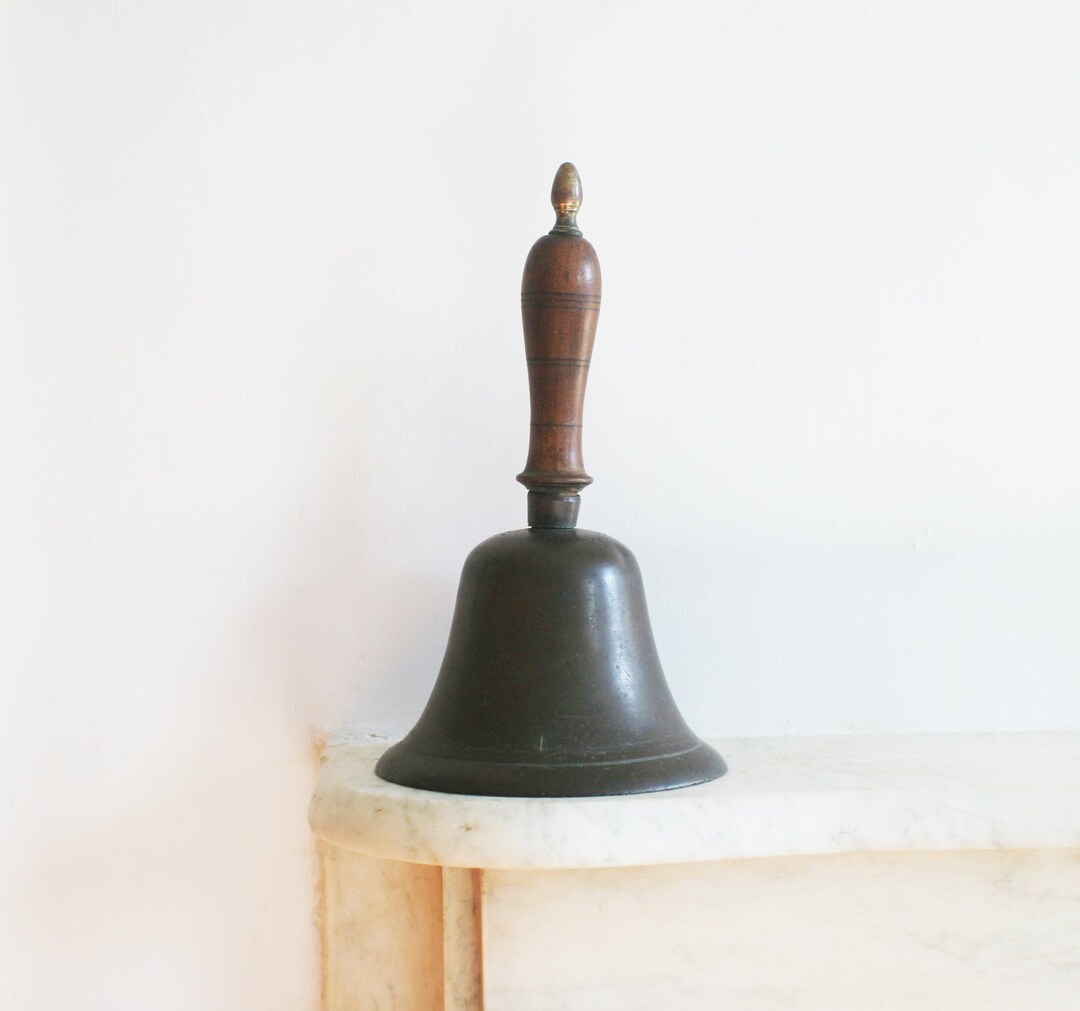 Antique School Bell, Large Hand Bell for Classroom Teacher, Old Brass ...