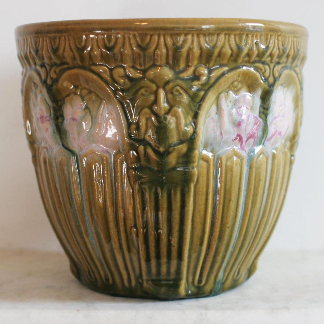 Antique Brush Mccoy Satyr Roses 243 Majolica Jardiniere, Large Planter ...