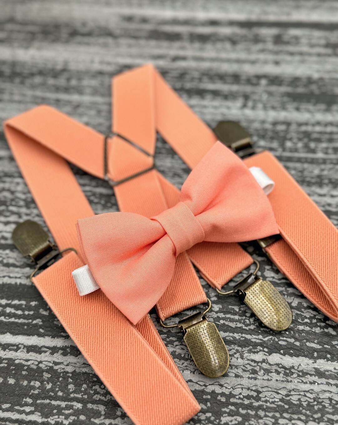 Sunset Bow Tie And Suspenders Pocket Square Ring Bearer Outfit Boho Rustic Wedding Coral Bow
