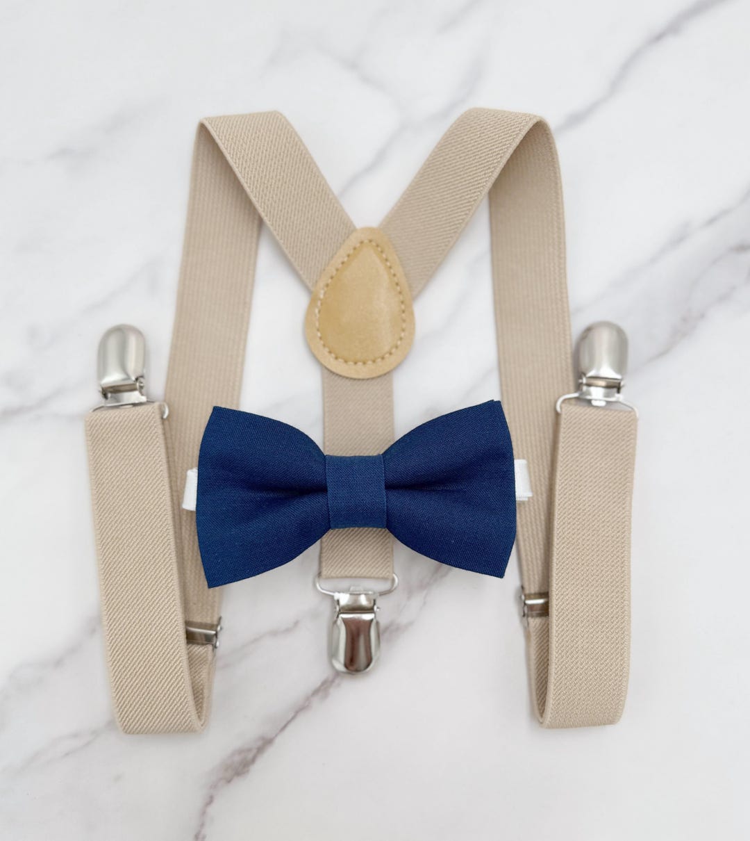 Navy Bowtie & Suspenders | Champagne Braces | Pocket Square | Ring ...