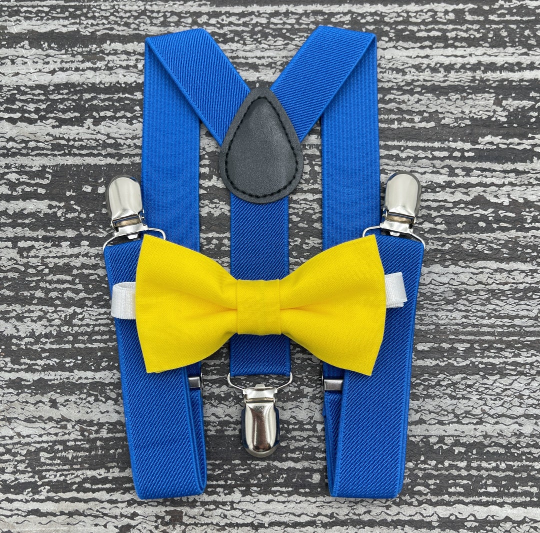 Yellow Bow Tie & Royal Blue Suspenders , Ring Bearer Boy's Gift , Men's ...