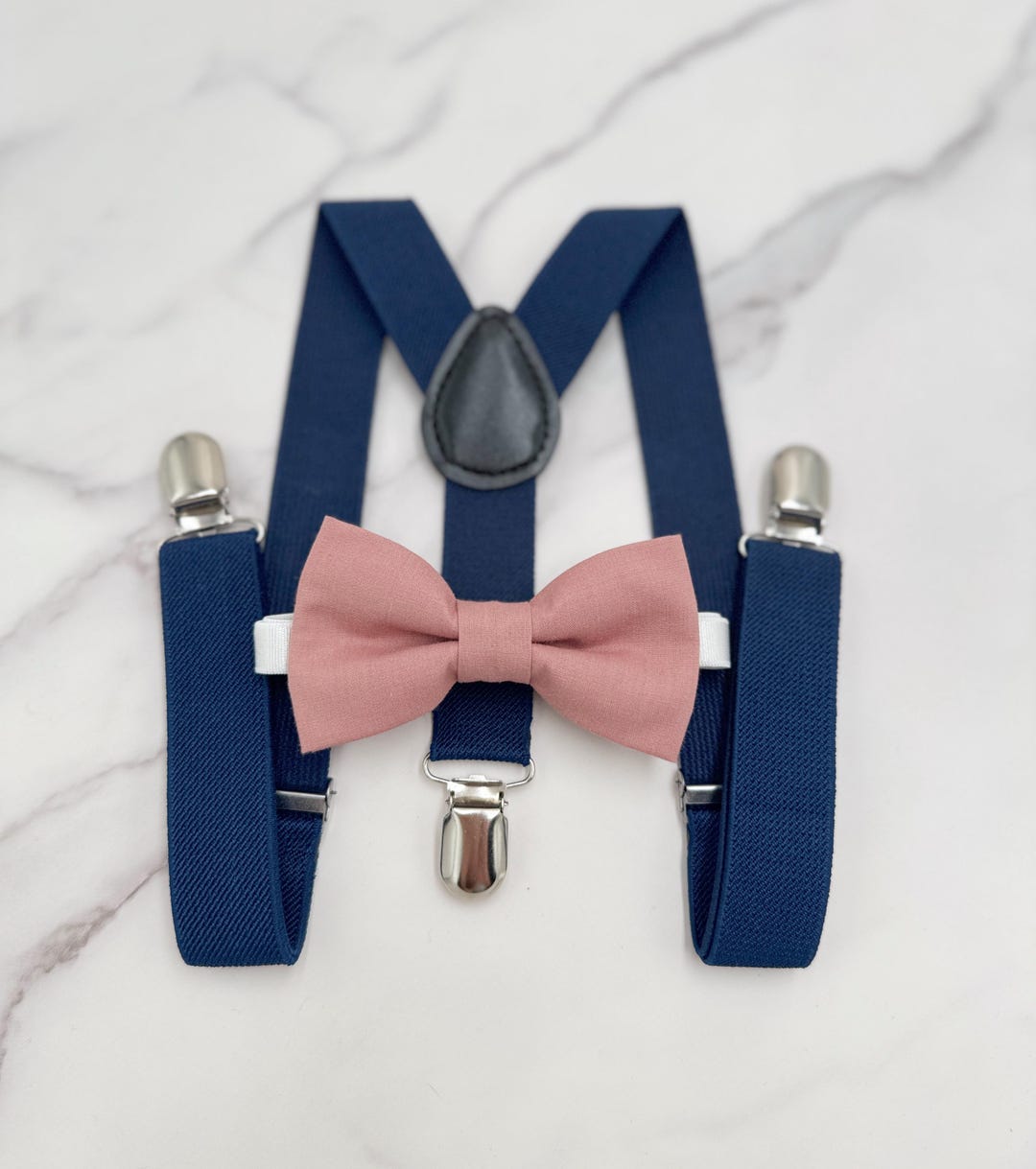 Desert Coral Bow Tie & Suspenders | Navy Braces | Pocket Square | Ring ...