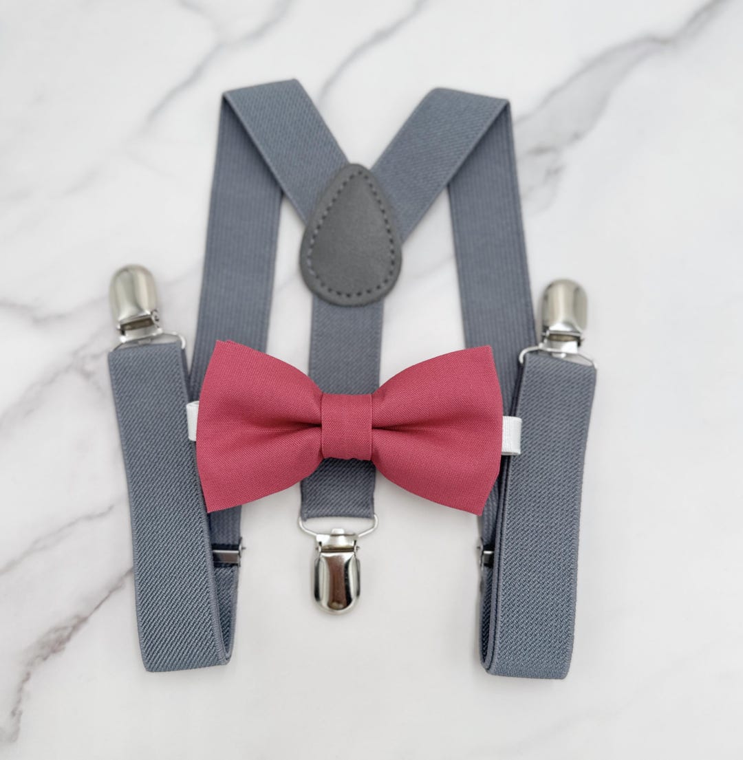 Desert Rose Bow Tie & Suspenders, Gray Braces, Pocket Square, Ring ...