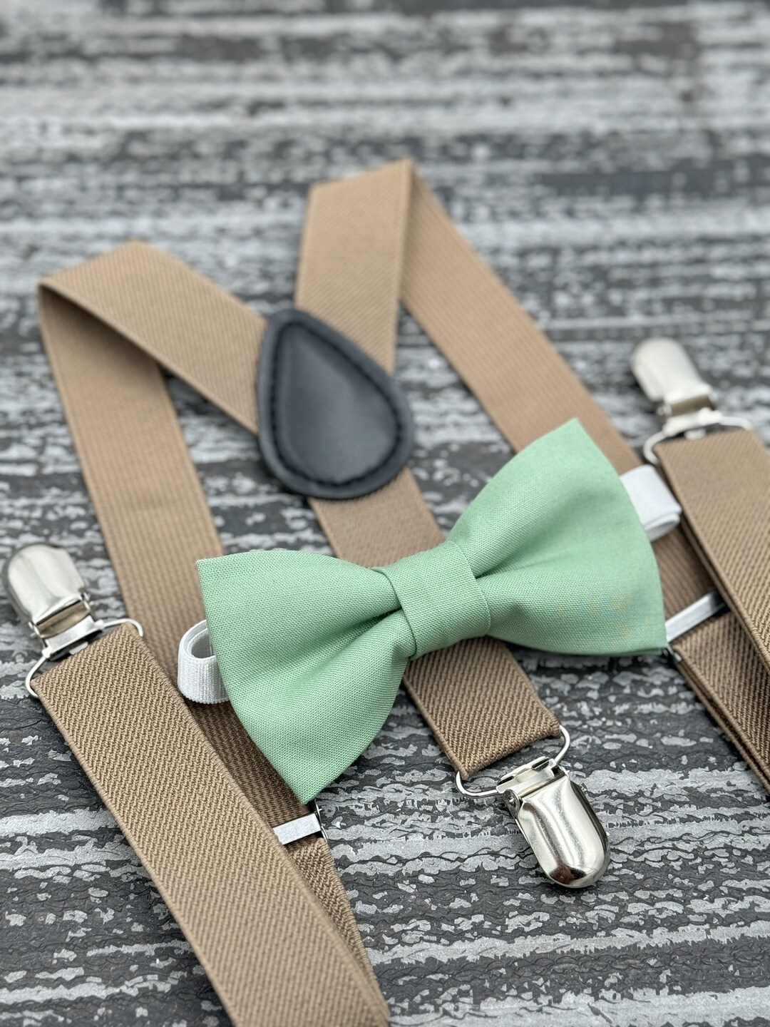 Matcha Bow Tie & Suspenders | Taupe Braces | Sage Meadow Green Bow ...